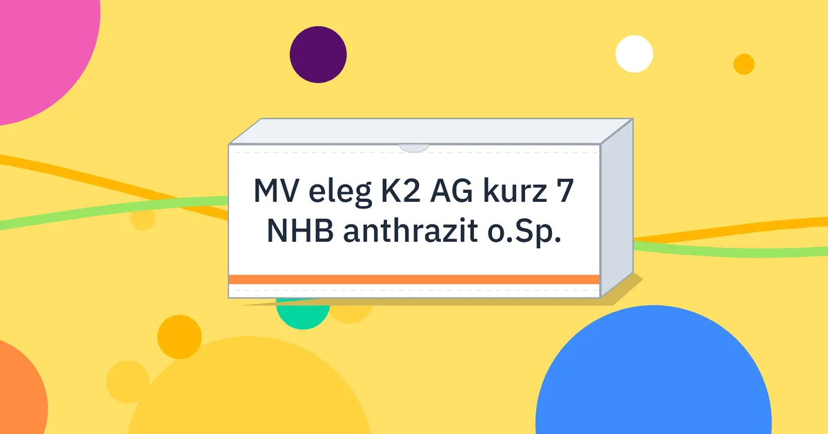 Symbolbild: Packung mit der Aufschrift MV eleg K2 AG kurz 7 NHB anthrazit o.Sp. (PZN 15715650) – Verfügbarkeit und Bezug in Apotheken in Frankfurt am Main