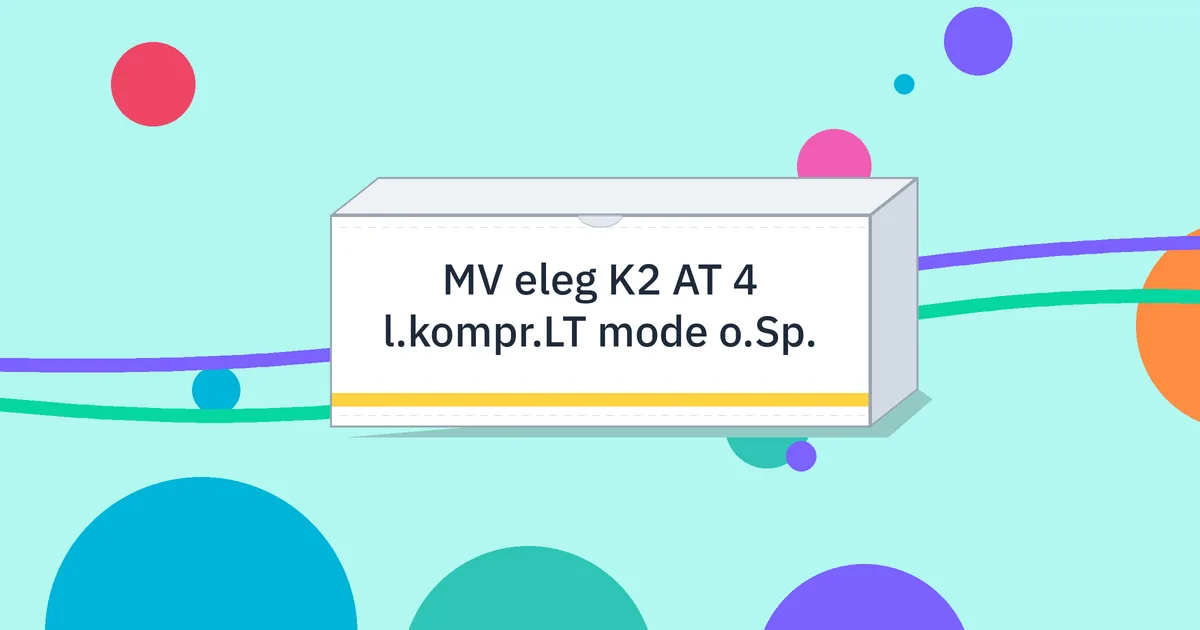 Symbolbild: Packung mit der Aufschrift MV eleg K2 AT 4 l.kompr.LT mode o.Sp. (PZN 06189464) – Verfügbarkeit und Bezug in Apotheken in Frankfurt am Main