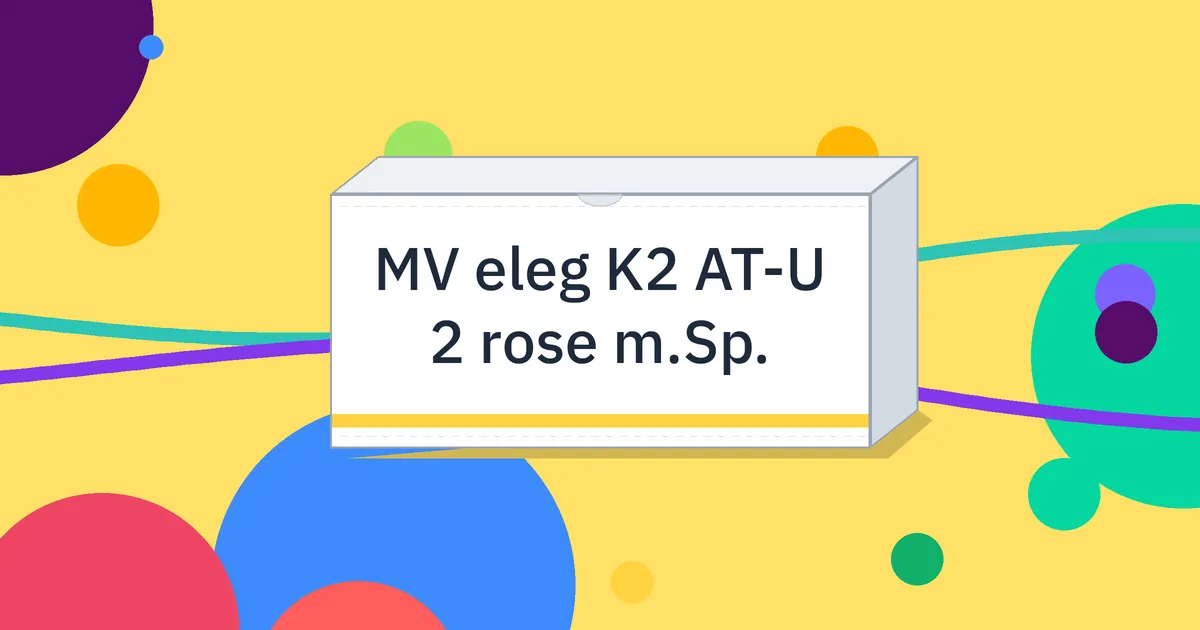 Symbolbild: Packung mit der Aufschrift MV eleg K2 AT-U 2 rose m.Sp. (PZN 15290966) – Verfügbarkeit und Bezug in Apotheken in Frankfurt am Main