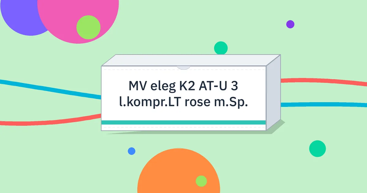 Symbolbild: Packung mit der Aufschrift MV eleg K2 AT-U 3 l.kompr.LT rose m.Sp. (PZN 15290191) – Verfügbarkeit und Bezug in Apotheken in Frankfurt am Main