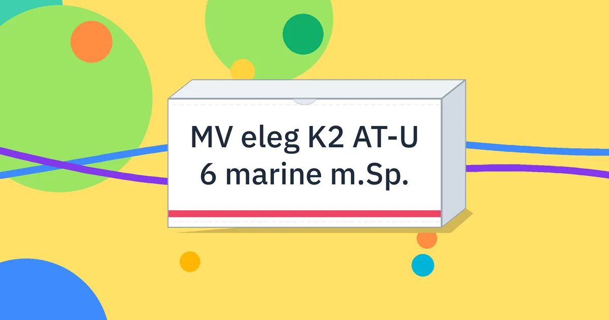 Symbolbild: Packung mit der Aufschrift MV eleg K2 AT-U 6 marine m.Sp. (PZN 15290759) – Verfügbarkeit und Bezug in Apotheken in Frankfurt am Main