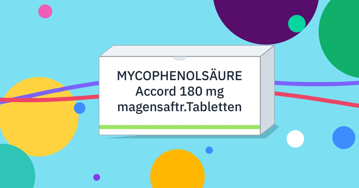 Symbolbild: Packung mit der Aufschrift MYCOPHENOLSÄURE Accord 180 mg magensaftr.Tabletten (PZN 12671751) – Verfügbarkeit und Bezug in Apotheken in Frankfurt am Main