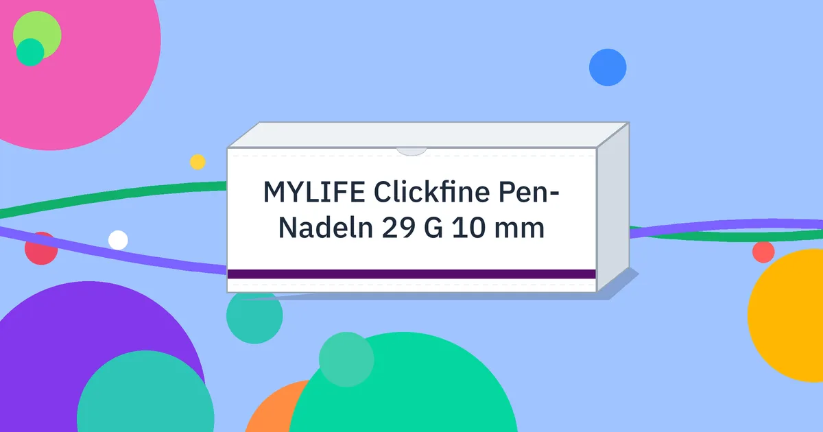 Symbolbild: Packung mit der Aufschrift MYLIFE Clickfine Pen-Nadeln 29 G 10 mm (PZN 20837467) – Verfügbarkeit und Bezug in Apotheken in Frankfurt am Main