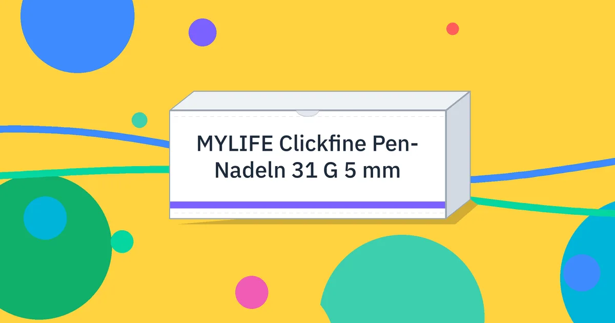 Symbolbild: Packung mit der Aufschrift MYLIFE Clickfine Pen-Nadeln 31 G 5 mm (PZN 13987864) – Verfügbarkeit und Bezug in Apotheken in Frankfurt am Main