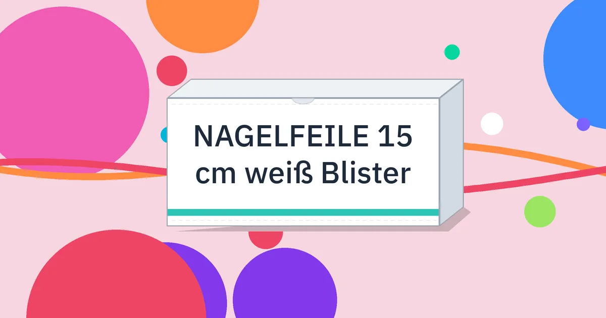 Symbolbild: Packung mit der Aufschrift NAGELFEILE 15 cm weiß Blister (PZN 10349382) – Verfügbarkeit und Bezug in Apotheken in Frankfurt am Main