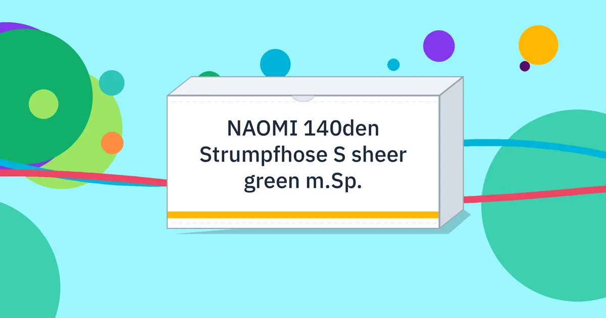 Symbolbild: Packung mit der Aufschrift NAOMI 140den Strumpfhose S sheer green m.Sp. (PZN 16178332) – Verfügbarkeit und Bezug in Apotheken in Frankfurt am Main