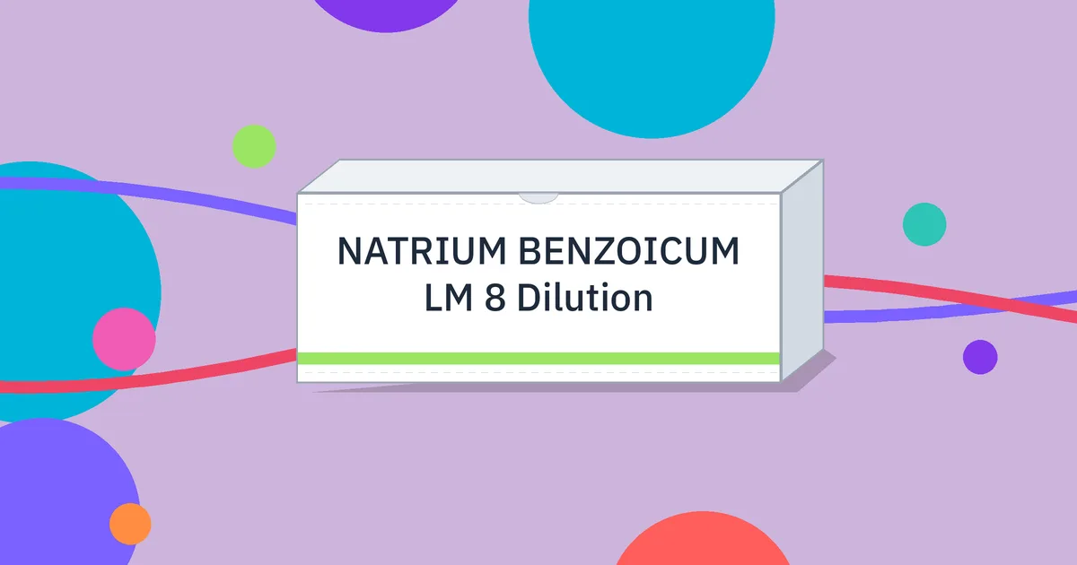 Symbolbild: Packung mit der Aufschrift NATRIUM BENZOICUM LM 8 Dilution (PZN 12959759) – Verfügbarkeit und Bezug in Apotheken in Frankfurt am Main