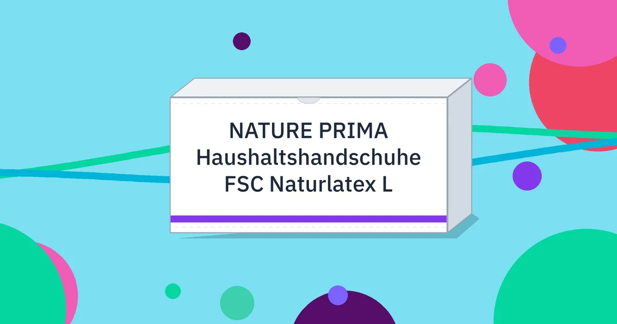 Symbolbild: Packung mit der Aufschrift NATURE PRIMA Haushaltshandschuhe FSC Naturlatex L (PZN 18783600) – Verfügbarkeit und Bezug in Apotheken in Frankfurt am Main
