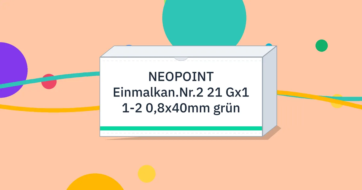 Symbolbild: Packung mit der Aufschrift NEOPOINT Einmalkan.Nr.2 21 Gx1 1-2 0,8x40mm grün (PZN 13873089) – Verfügbarkeit und Bezug in Apotheken in Frankfurt am Main