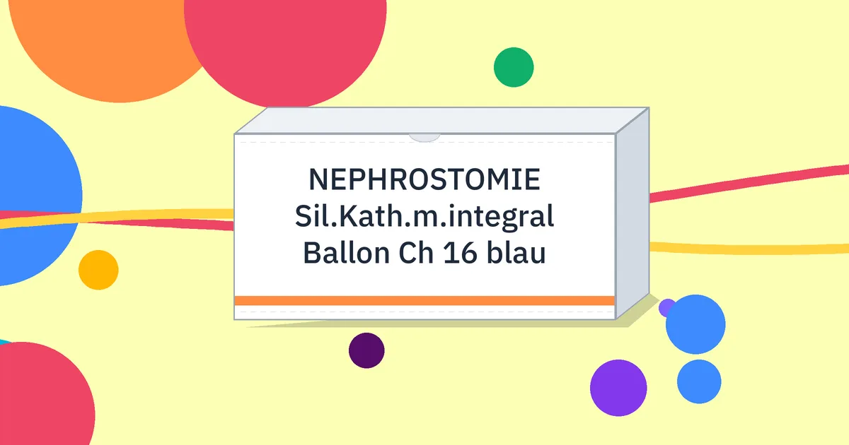 Symbolbild: Packung mit der Aufschrift NEPHROSTOMIE Sil.Kath.m.integral Ballon Ch 16 blau (PZN 13163206) – Verfügbarkeit und Bezug in Apotheken in Frankfurt am Main