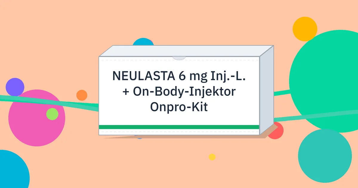 Symbolbild: Packung mit der Aufschrift NEULASTA 6 mg Inj.-L. + On-Body-Injektor Onpro-Kit (PZN 18197888) – Verfügbarkeit und Bezug in Apotheken in Frankfurt am Main
