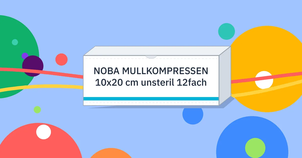 Symbolbild: Packung mit der Aufschrift NOBA MULLKOMPRESSEN 10x20 cm unsteril 12fach (PZN 05527172) – Verfügbarkeit und Bezug in Apotheken in Frankfurt am Main