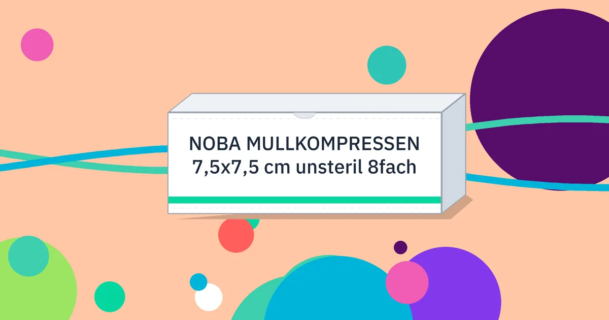 Symbolbild: Packung mit der Aufschrift NOBA MULLKOMPRESSEN 7,5x7,5 cm unsteril 8fach (PZN 05526971) – Verfügbarkeit und Bezug in Apotheken in Frankfurt am Main