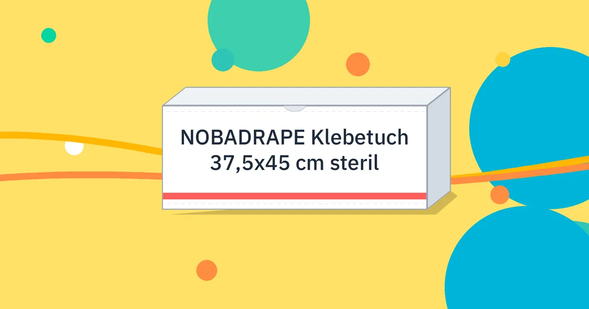 Symbolbild: Packung mit der Aufschrift NOBADRAPE Klebetuch 37,5x45 cm steril (PZN 02461030) – Verfügbarkeit und Bezug in Apotheken in Frankfurt am Main