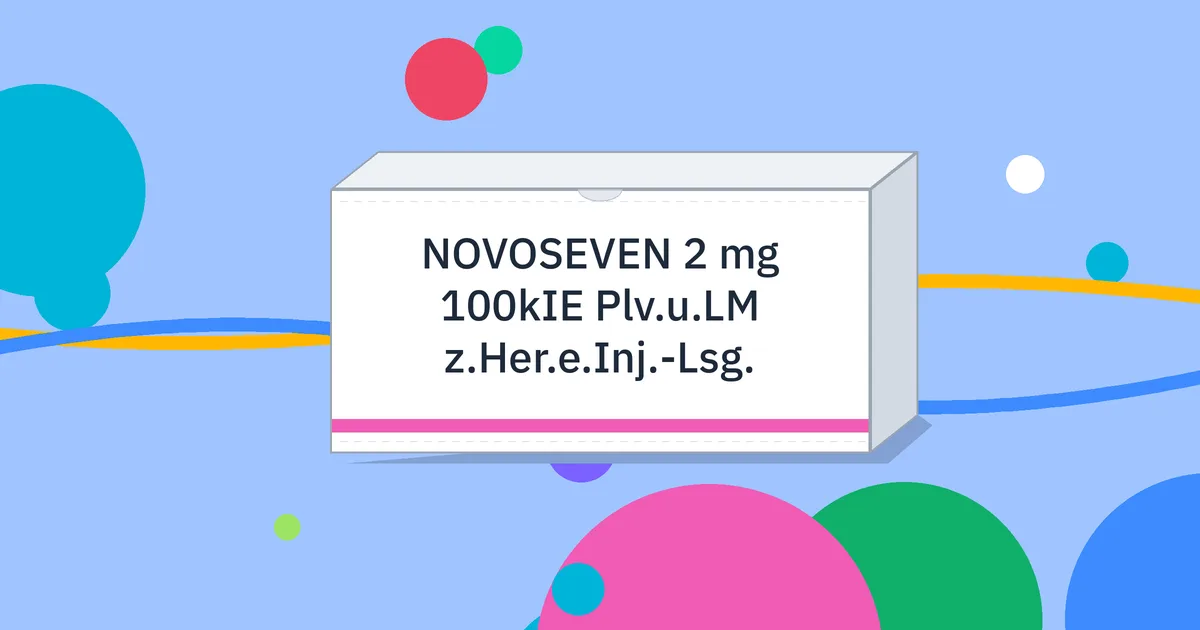 Symbolbild: Packung mit der Aufschrift NOVOSEVEN 2 mg 100kIE Plv.u.LM z.Her.e.Inj.-Lsg. (PZN 06062947) – Verfügbarkeit und Bezug in Apotheken in Frankfurt am Main