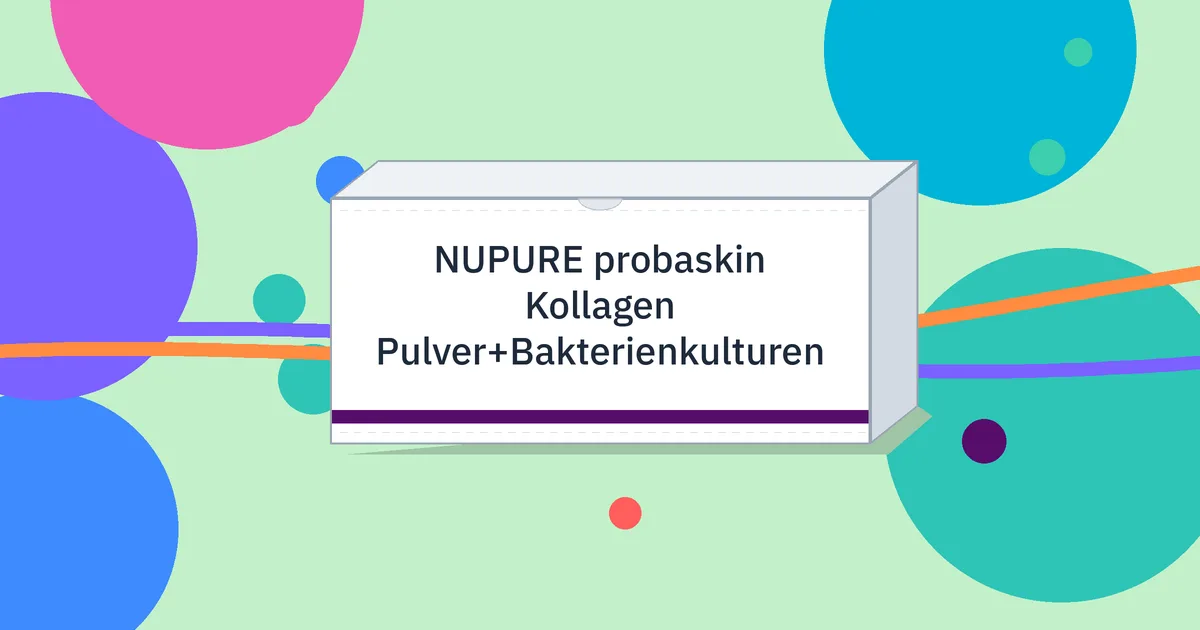 Symbolbild: Packung mit der Aufschrift NUPURE probaskin Kollagen Pulver+Bakterienkulturen (PZN 19401747) – Verfügbarkeit und Bezug in Apotheken in Frankfurt am Main
