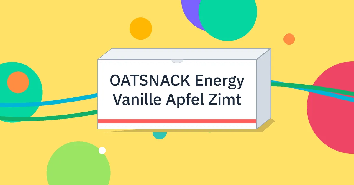 Symbolbild: Packung mit der Aufschrift OATSNACK Energy Vanille Apfel Zimt (PZN 03720249) – Verfügbarkeit und Bezug in Apotheken in Frankfurt am Main