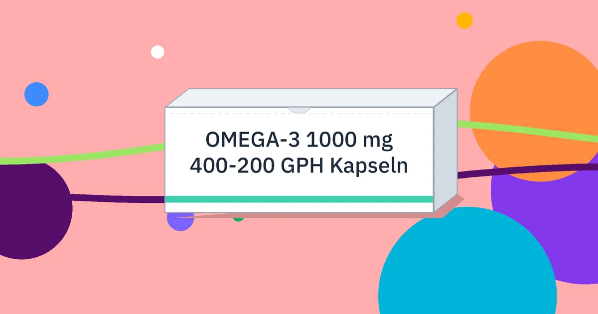 Symbolbild: Packung mit der Aufschrift OMEGA-3 1000 mg 400-200 GPH Kapseln (PZN 11190179) – Verfügbarkeit und Bezug in Apotheken in Frankfurt am Main