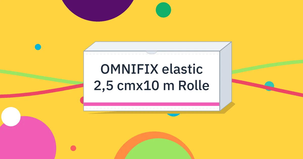 Symbolbild: Packung mit der Aufschrift OMNIFIX elastic 2,5 cmx10 m Rolle (PZN 05529969) – Verfügbarkeit und Bezug in Apotheken in Frankfurt am Main