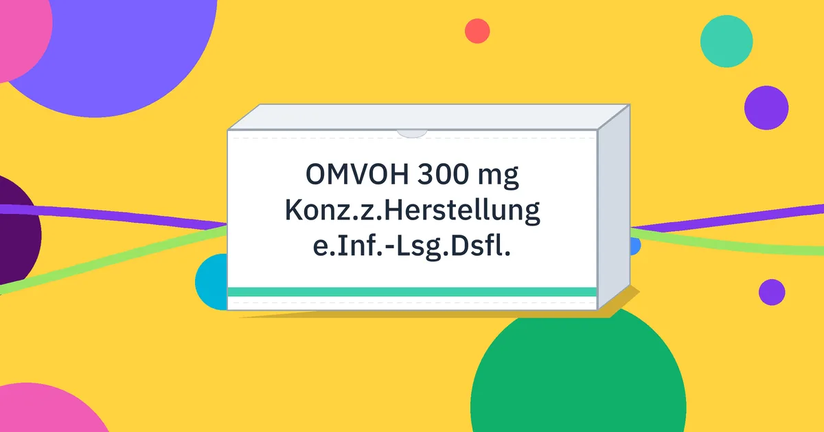Symbolbild: Packung mit der Aufschrift OMVOH 300 mg Konz.z.Herstellung e.Inf.-Lsg.Dsfl. (PZN 18673426) – Verfügbarkeit und Bezug in Apotheken in Frankfurt am Main