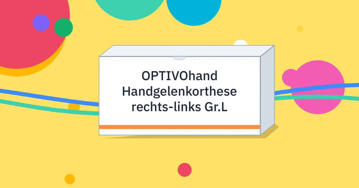 Symbolbild: Packung mit der Aufschrift OPTIVOhand Handgelenkorthese rechts-links Gr.L (PZN 17373900) – Verfügbarkeit und Bezug in Apotheken in Frankfurt am Main