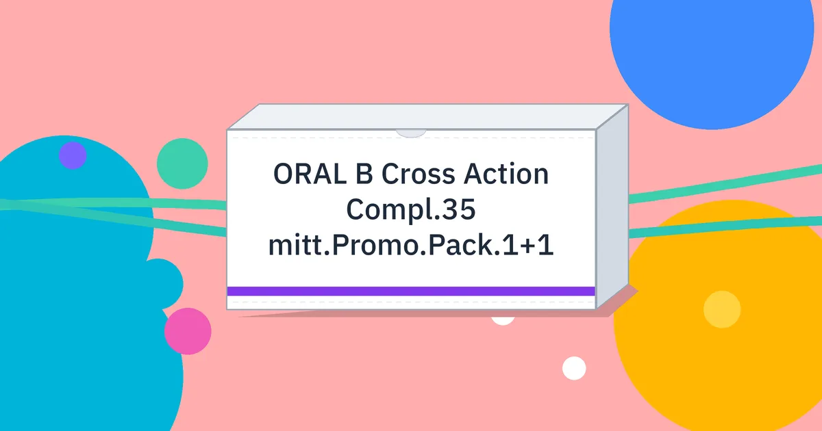 Symbolbild: Packung mit der Aufschrift ORAL B Cross Action Compl.35 mitt.Promo.Pack.1+1 (PZN 06966057) – Verfügbarkeit und Bezug in Apotheken in Frankfurt am Main