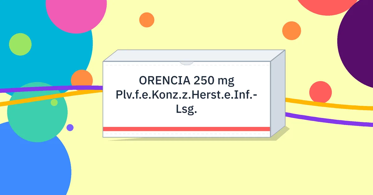 Symbolbild: Packung mit der Aufschrift ORENCIA 250 mg Plv.f.e.Konz.z.Herst.e.Inf.-Lsg. (PZN 12740015) – Verfügbarkeit und Bezug in Apotheken in Frankfurt am Main