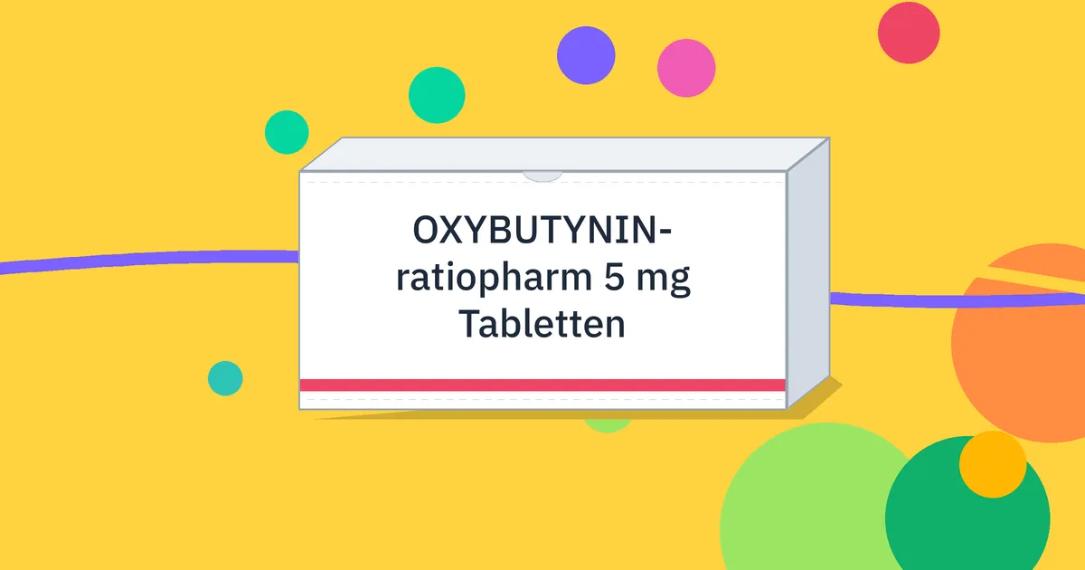 Symbolbild: Packung mit der Aufschrift OXYBUTYNIN-ratiopharm 5 mg Tabletten (PZN 08703853) – Verfügbarkeit und Bezug in Apotheken in Frankfurt am Main