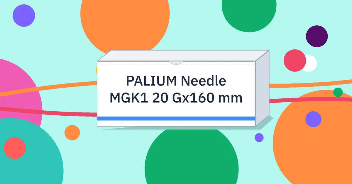 Symbolbild: Packung mit der Aufschrift PALIUM Needle MGK1 20 Gx160 mm (PZN 19734638) – Verfügbarkeit und Bezug in Apotheken in Frankfurt am Main