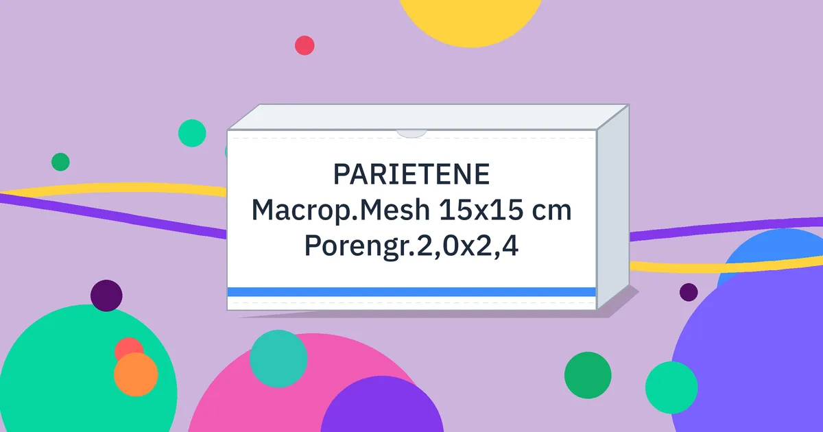 Symbolbild: Packung mit der Aufschrift PARIETENE Macrop.Mesh 15x15 cm Porengr.2,0x2,4 (PZN 11314629) – Verfügbarkeit und Bezug in Apotheken in Frankfurt am Main