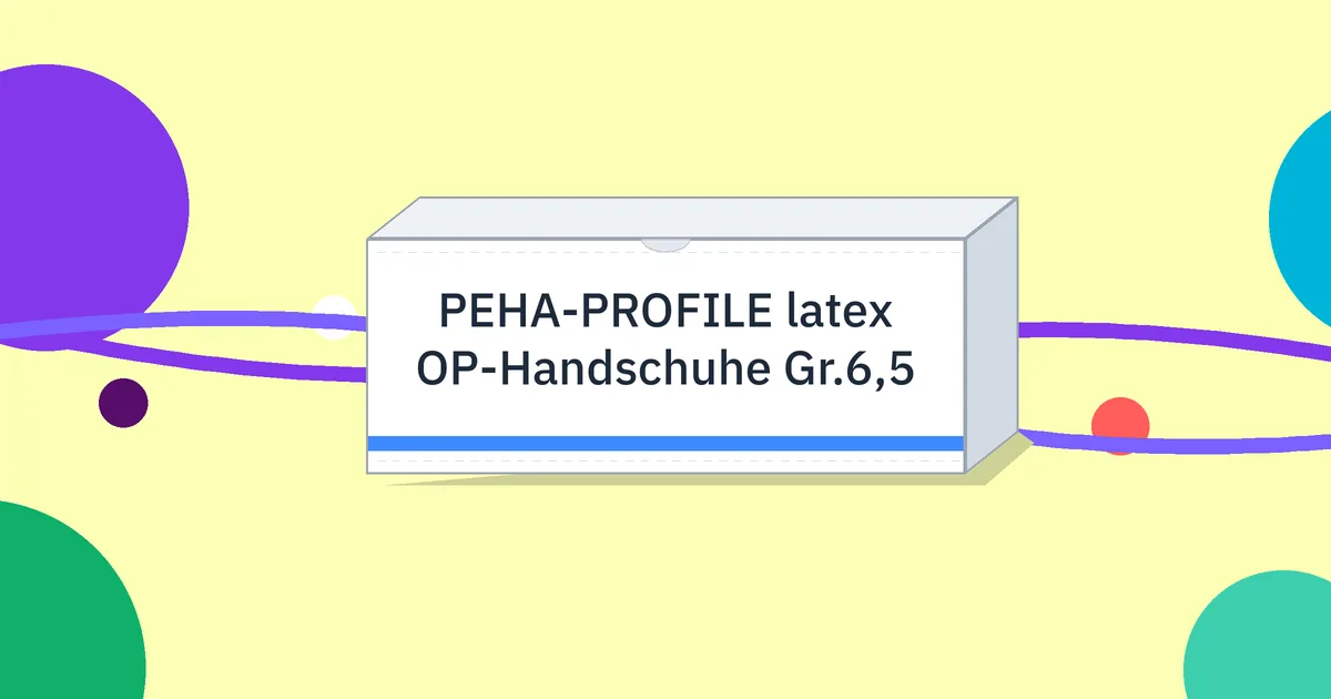 Symbolbild: Packung mit der Aufschrift PEHA-PROFILE latex OP-Handschuhe Gr.6,5 (PZN 10387299) – Verfügbarkeit und Bezug in Apotheken in Frankfurt am Main
