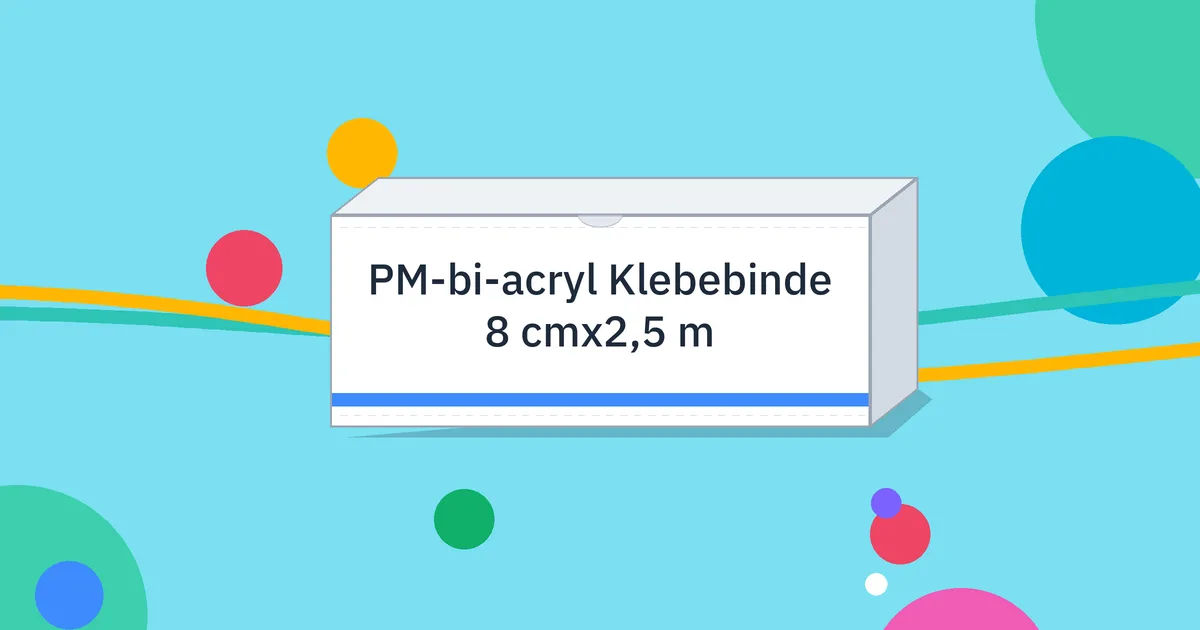 Symbolbild: Packung mit der Aufschrift PM-bi-acryl Klebebinde 8 cmx2,5 m (PZN 18845376) – Verfügbarkeit und Bezug in Apotheken in Frankfurt am Main