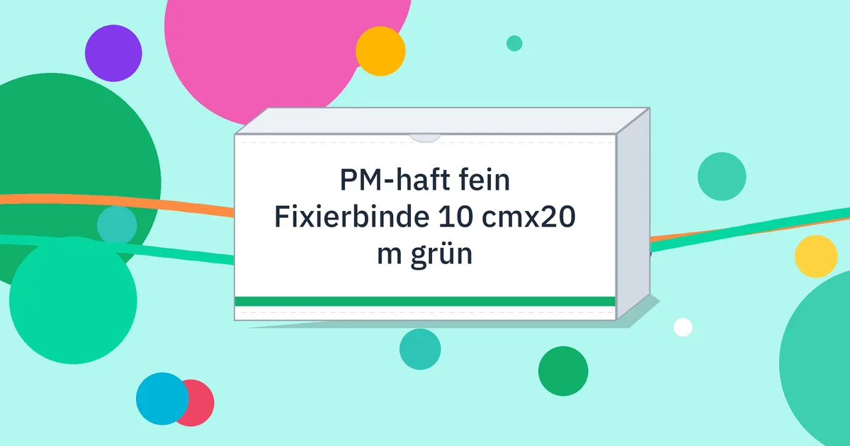 Symbolbild: Packung mit der Aufschrift PM-haft fein Fixierbinde 10 cmx20 m grün (PZN 18846418) – Verfügbarkeit und Bezug in Apotheken in Frankfurt am Main