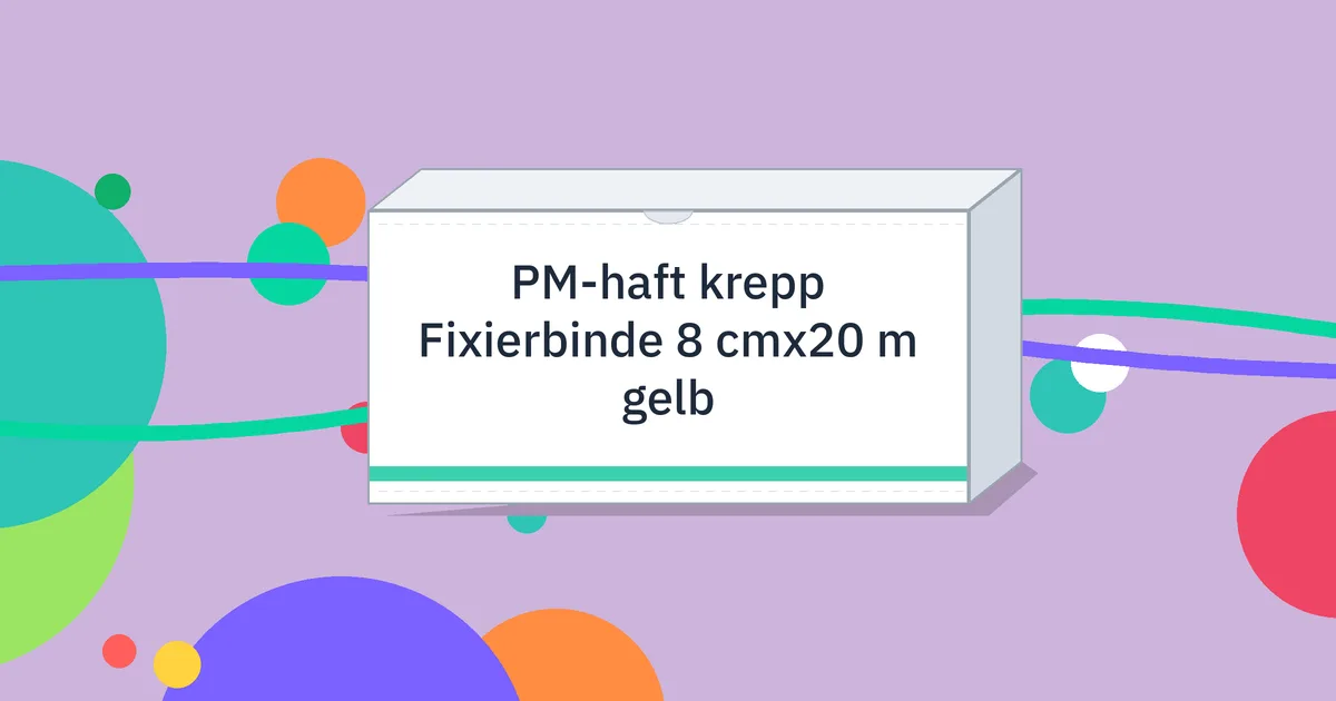 Symbolbild: Packung mit der Aufschrift PM-haft krepp Fixierbinde 8 cmx20 m gelb (PZN 18846571) – Verfügbarkeit und Bezug in Apotheken in Frankfurt am Main