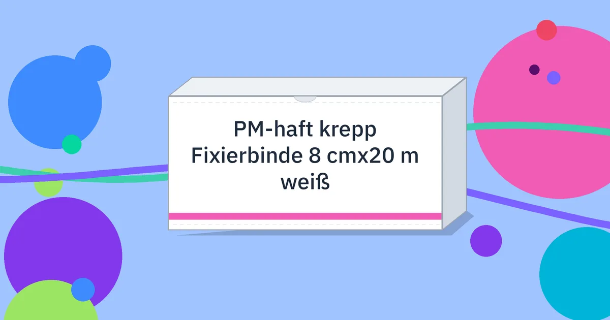 Symbolbild: Packung mit der Aufschrift PM-haft krepp Fixierbinde 8 cmx20 m weiß (PZN 18845614) – Verfügbarkeit und Bezug in Apotheken in Frankfurt am Main