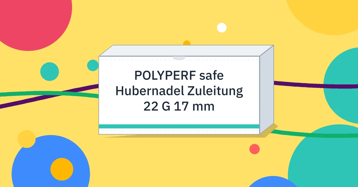 Symbolbild: Packung mit der Aufschrift POLYPERF safe Hubernadel Zuleitung 22 G 17 mm (PZN 12426247) – Verfügbarkeit und Bezug in Apotheken in Frankfurt am Main
