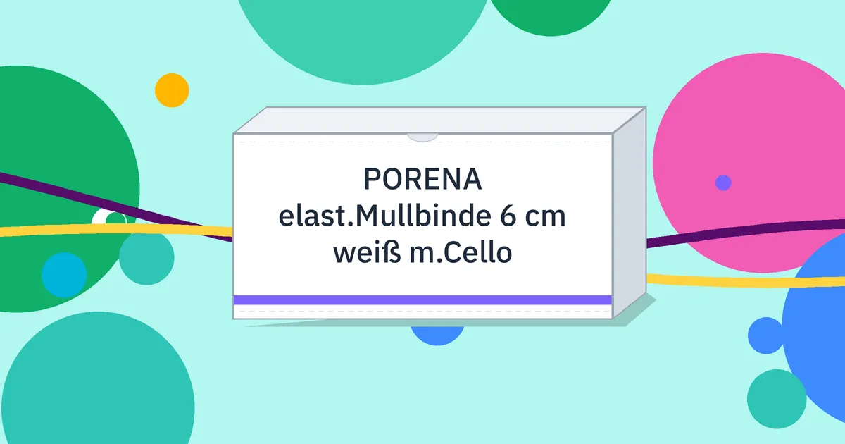 Symbolbild: Packung mit der Aufschrift PORENA elast.Mullbinde 6 cm weiß m.Cello (PZN 02794990) – Verfügbarkeit und Bezug in Apotheken in Frankfurt am Main