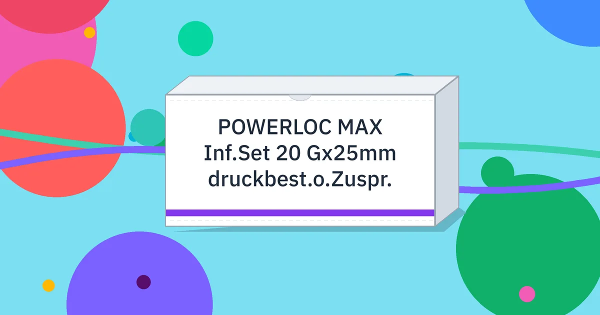 Symbolbild: Packung mit der Aufschrift POWERLOC MAX Inf.Set 20 Gx25mm druckbest.o.Zuspr. (PZN 18816475) – Verfügbarkeit und Bezug in Apotheken in Frankfurt am Main