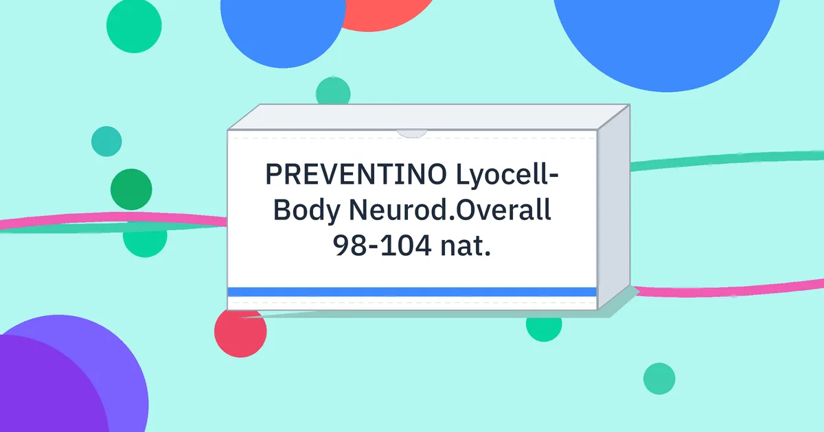 Symbolbild: Packung mit der Aufschrift PREVENTINO Lyocell-Body Neurod.Overall 98-104 nat. (PZN 16895200) – Verfügbarkeit und Bezug in Apotheken in Frankfurt am Main