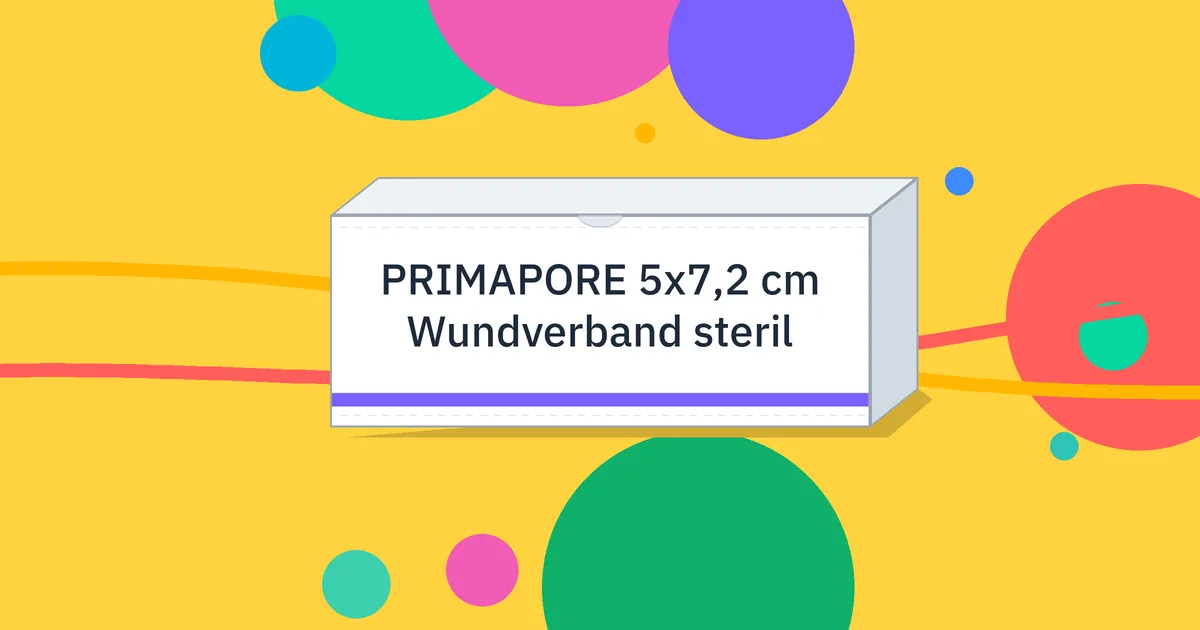 Symbolbild: Packung mit der Aufschrift PRIMAPORE 5x7,2 cm Wundverband steril (PZN 17833282) – Verfügbarkeit und Bezug in Apotheken in Frankfurt am Main