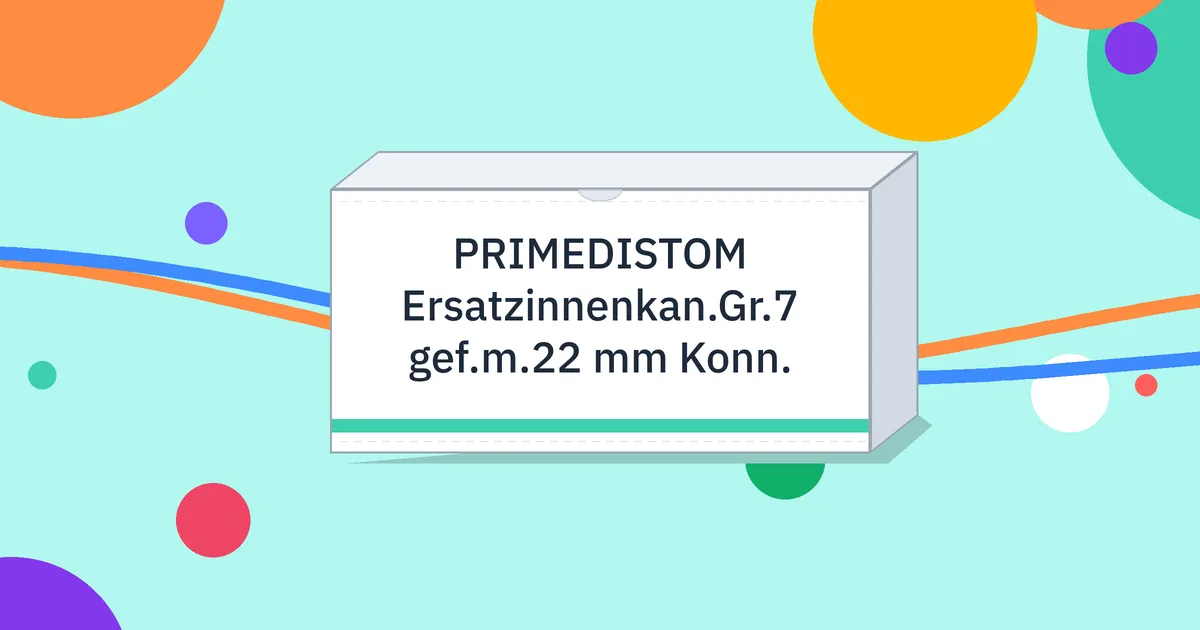 Symbolbild: Packung mit der Aufschrift PRIMEDISTOM Ersatzinnenkan.Gr.7 gef.m.22 mm Konn. (PZN 10257326) – Verfügbarkeit und Bezug in Apotheken in Frankfurt am Main