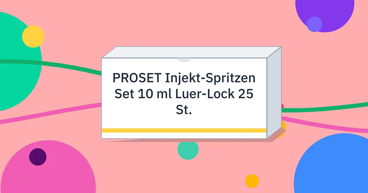 Symbolbild: Packung mit der Aufschrift PROSET Injekt-Spritzen Set 10 ml Luer-Lock 25 St. (PZN 11653751) – Verfügbarkeit und Bezug in Apotheken in Frankfurt am Main