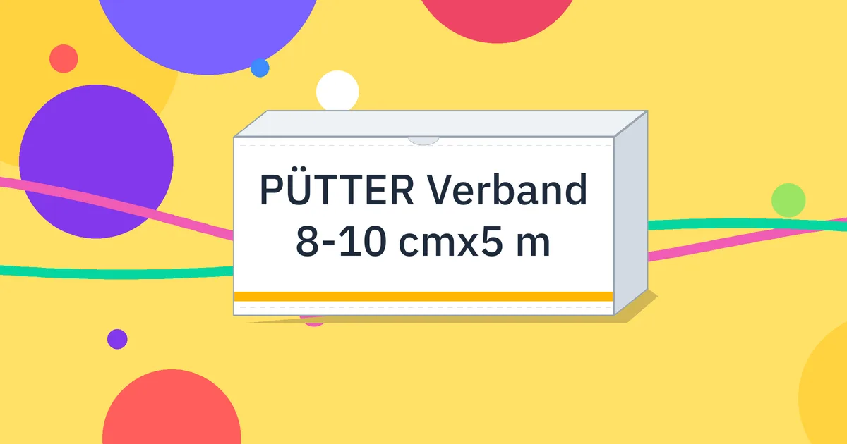Symbolbild: Packung mit der Aufschrift PÜTTER Verband 8-10 cmx5 m (PZN 13745026) – Verfügbarkeit und Bezug in Apotheken in Frankfurt am Main