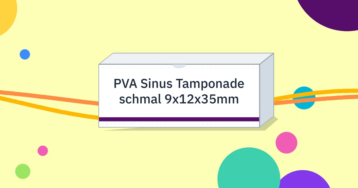 Symbolbild: Packung mit der Aufschrift PVA Sinus Tamponade schmal 9x12x35mm (PZN 20643007) – Verfügbarkeit und Bezug in Apotheken in Frankfurt am Main