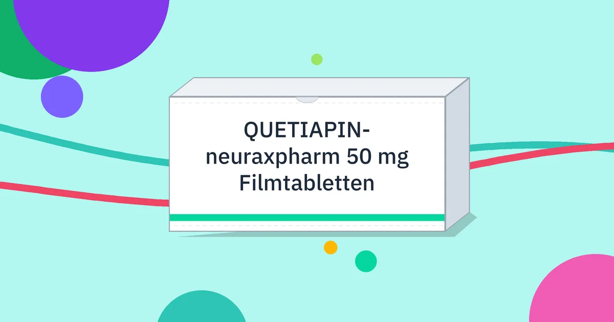 Symbolbild: Packung mit der Aufschrift QUETIAPIN-neuraxpharm 50 mg Filmtabletten (PZN 09445548) – Verfügbarkeit und Bezug in Apotheken in Frankfurt am Main