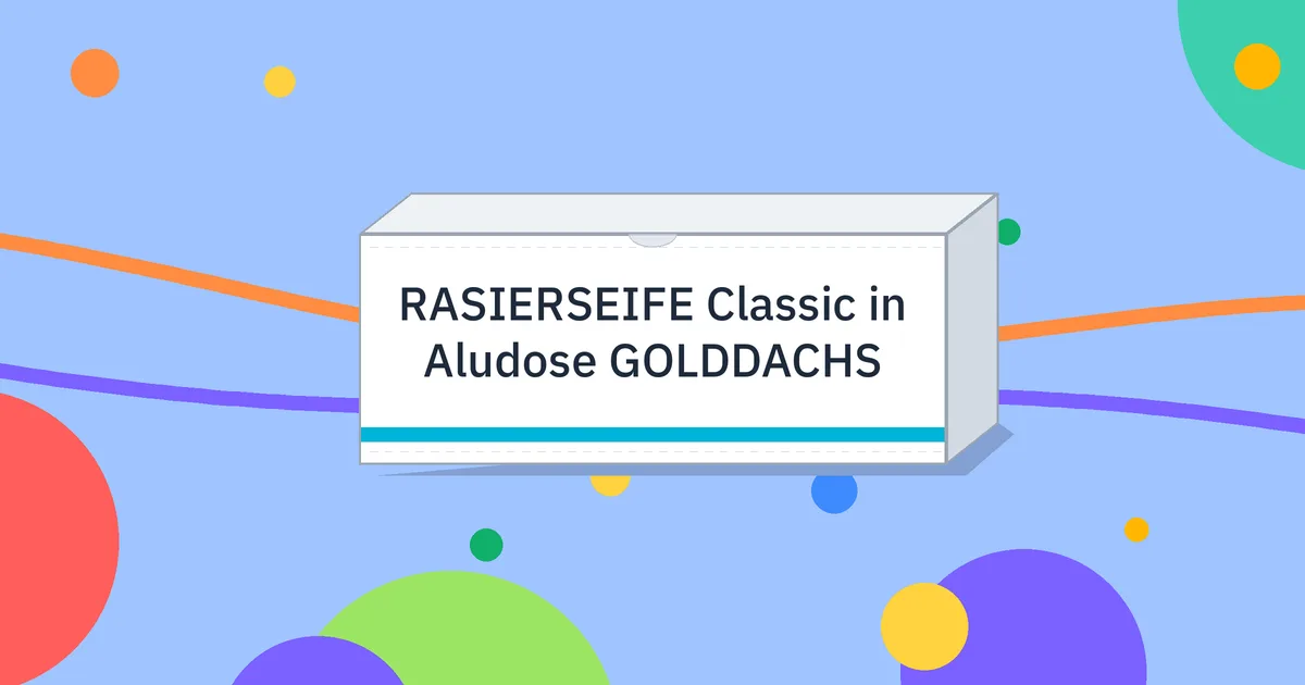 Symbolbild: Packung mit der Aufschrift RASIERSEIFE Classic in Aludose GOLDDACHS (PZN 10192319) – Verfügbarkeit und Bezug in Apotheken in Frankfurt am Main