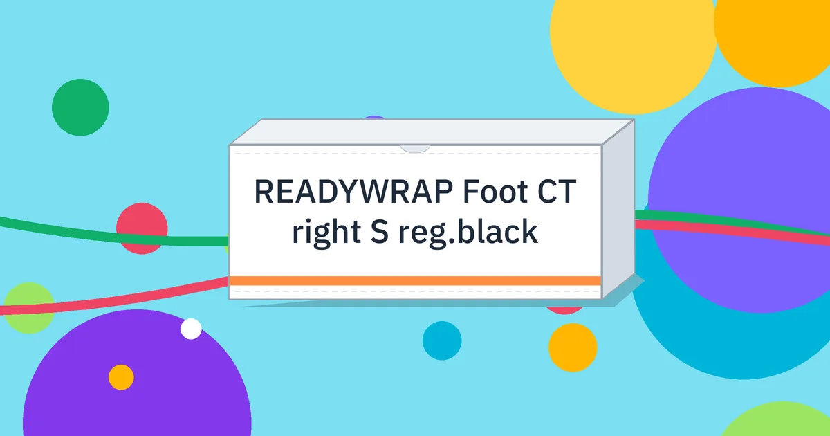 Symbolbild: Packung mit der Aufschrift READYWRAP Foot CT right S reg.black (PZN 18008976) – Verfügbarkeit und Bezug in Apotheken in Frankfurt am Main