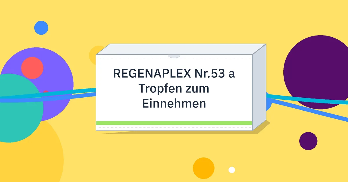 Symbolbild: Packung mit der Aufschrift REGENAPLEX Nr.53 a Tropfen zum Einnehmen (PZN 02642926) – Verfügbarkeit und Bezug in Apotheken in Frankfurt am Main