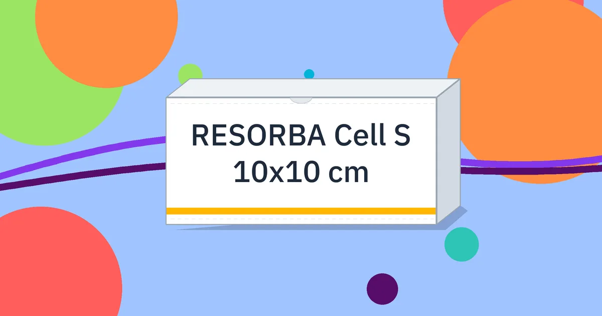 Symbolbild: Packung mit der Aufschrift RESORBA Cell S 10x10 cm (PZN 16822075) – Verfügbarkeit und Bezug in Apotheken in Frankfurt am Main