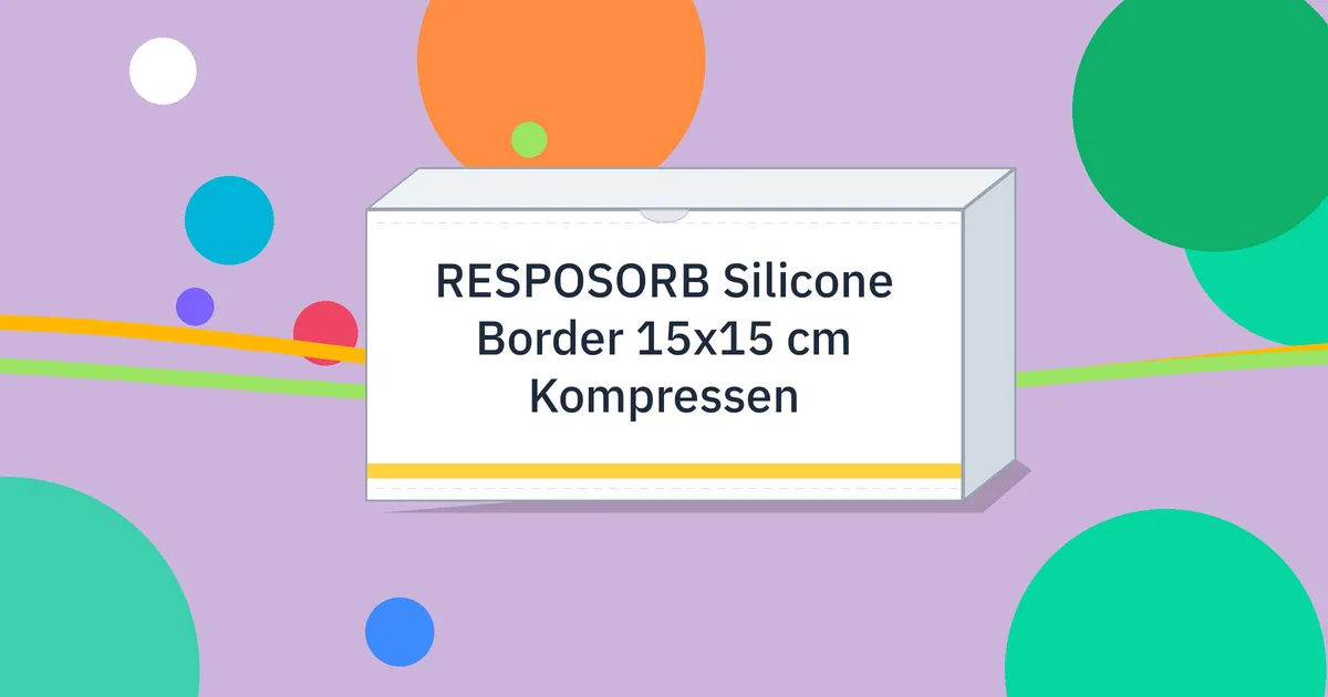 Symbolbild: Packung mit der Aufschrift RESPOSORB Silicone Border 15x15 cm Kompressen (PZN 20717881) – Verfügbarkeit und Bezug in Apotheken in Frankfurt am Main